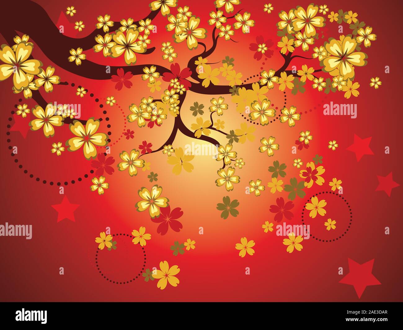 Red background with decorative cherry blossom, sakura branch Stock ...