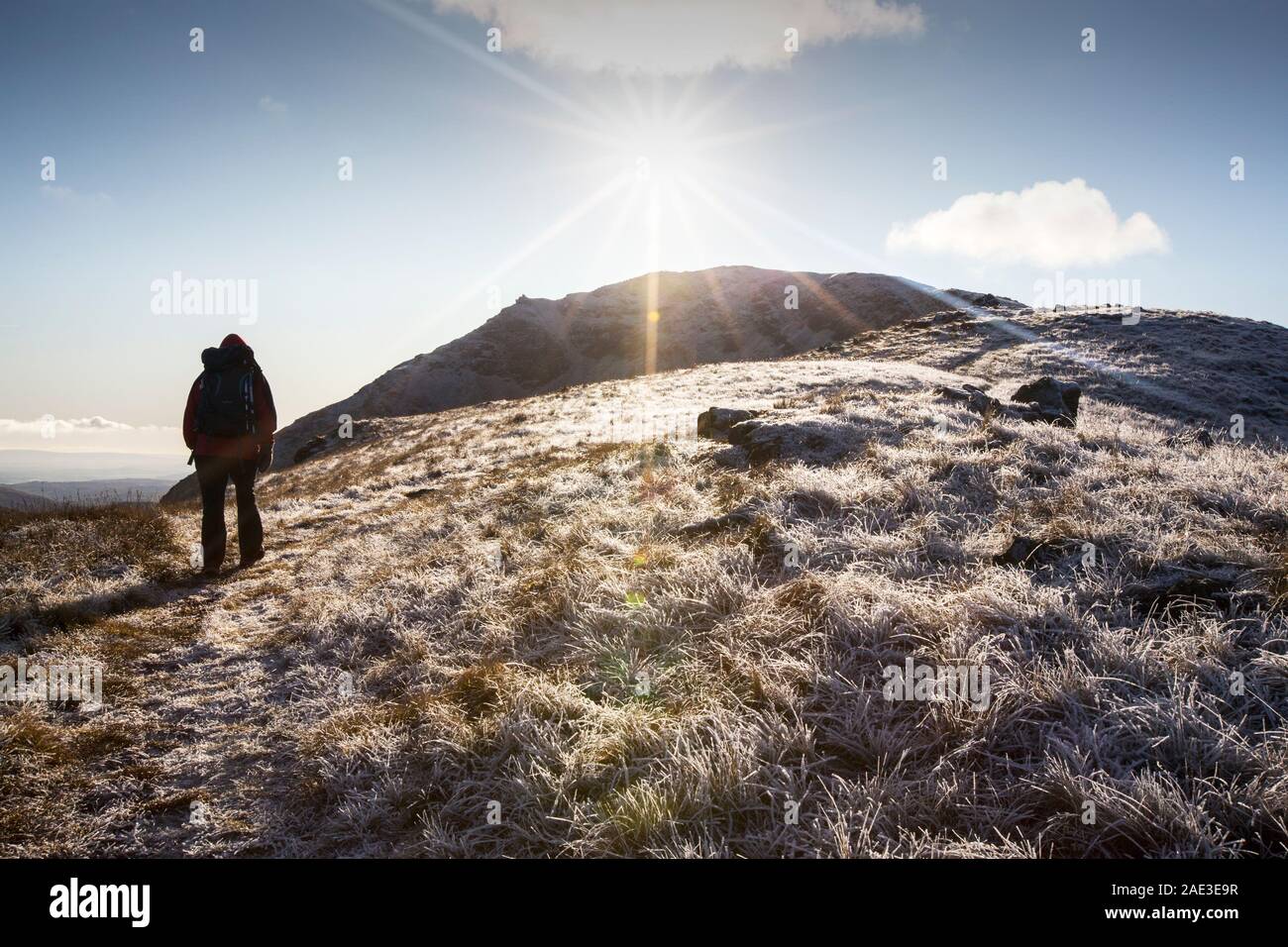 Rime ice and a walker on Red Screes, Lake District, UK Stock Photo - Alamy