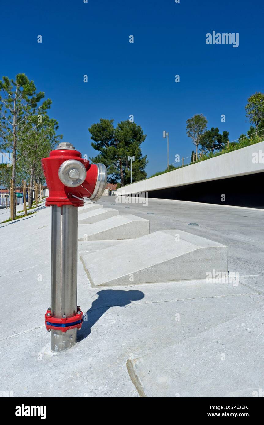 red fire hydrant in the most beautiful and modern marina on the ...