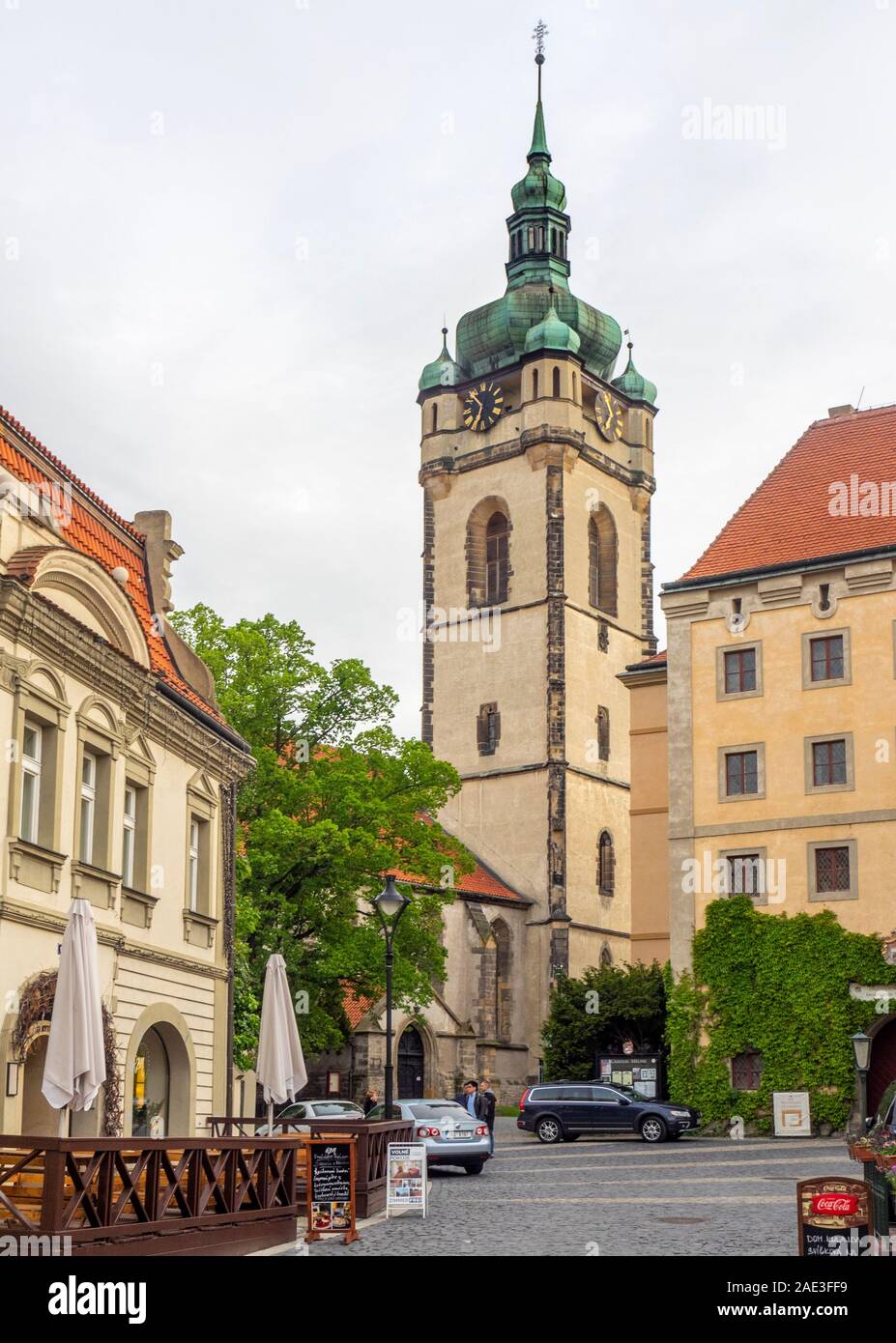 Clock tower of Church of Saints Peter and Paul in the town of Melnik ...