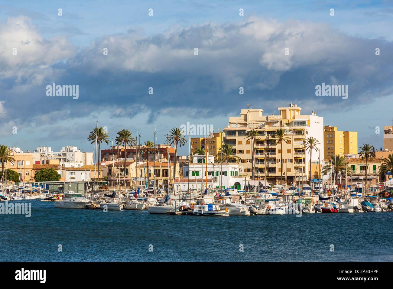 View of Portixol harbour and marina, Palma, Palma de Mallorca, Mallorca ...