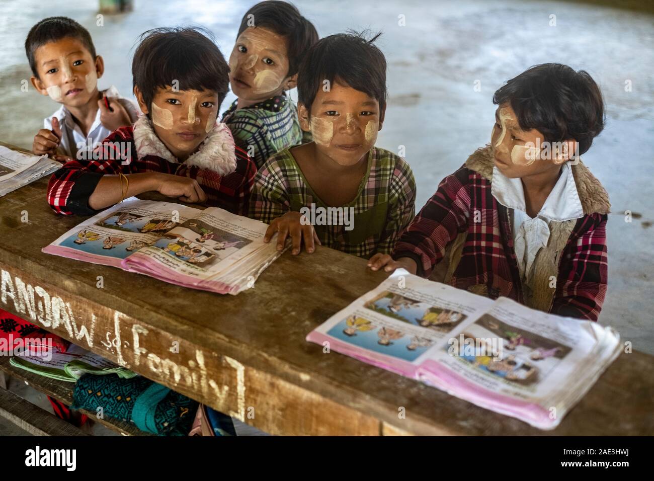 Young students in a Burmese school in a rural village along the ...