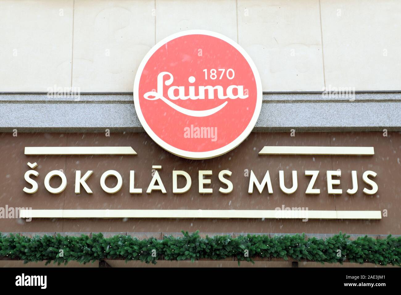 Riga, Latvia - November 30, 2019 : Signboard on the Laima chocolate ...