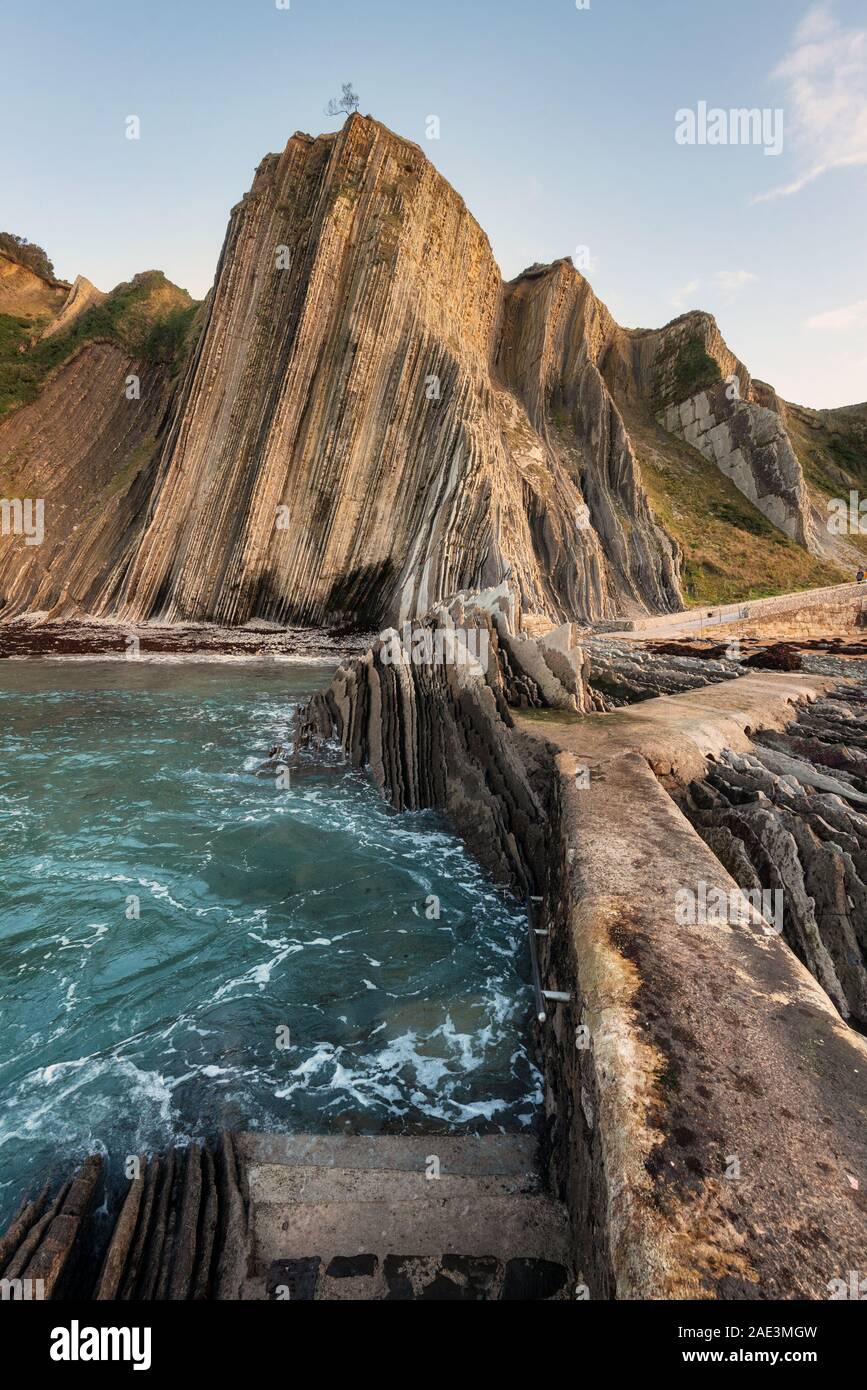 Coast landscape of famous Flysch in Zumaia, Basque country, Spain ...