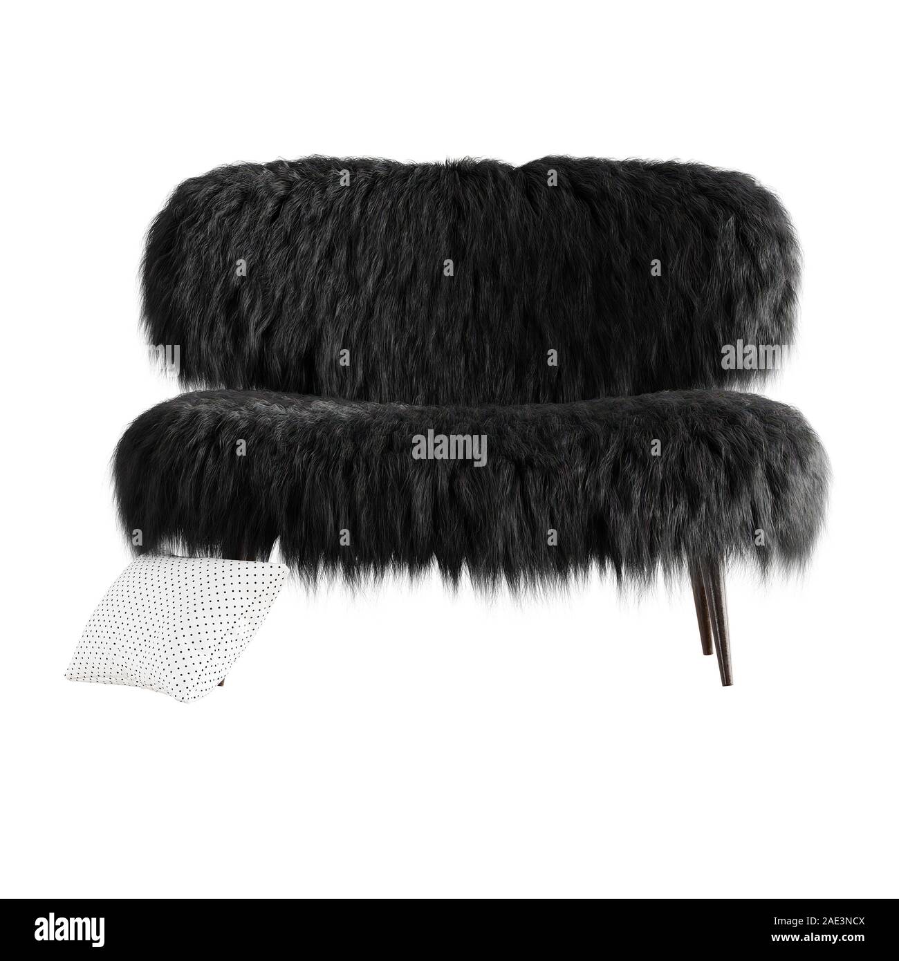 Beautiful black fluffy bench made of wool on isolated background front view. 3D rendering Stock ...