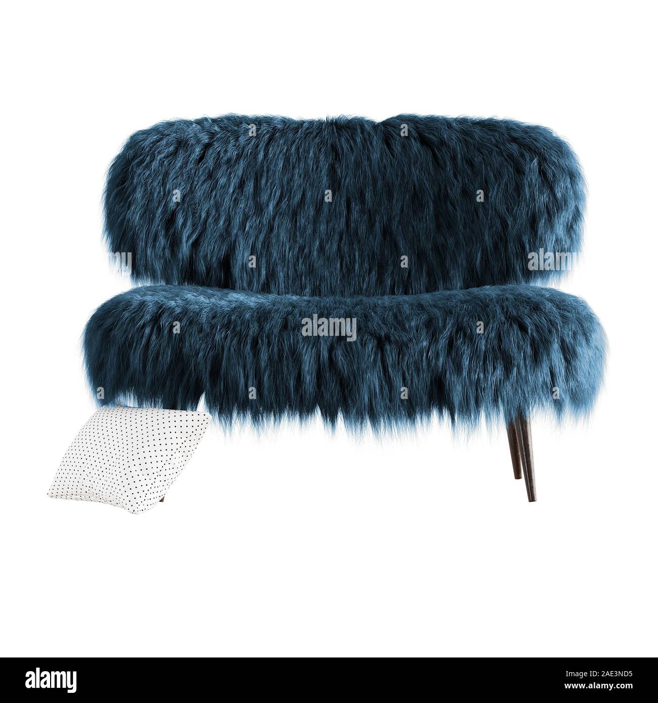 Beautiful turquoise fluffy bench made of wool on isolated background ...