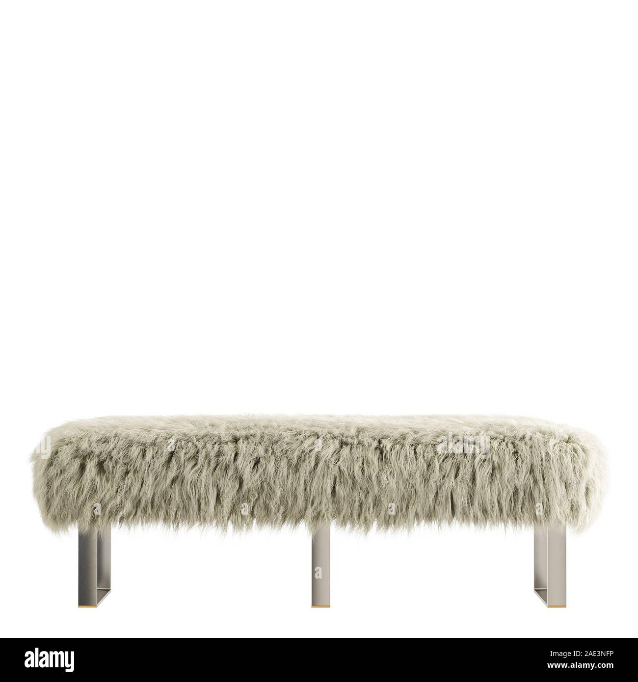 Beautiful milk fluffy bench made of wool on isolated background. 3D ...