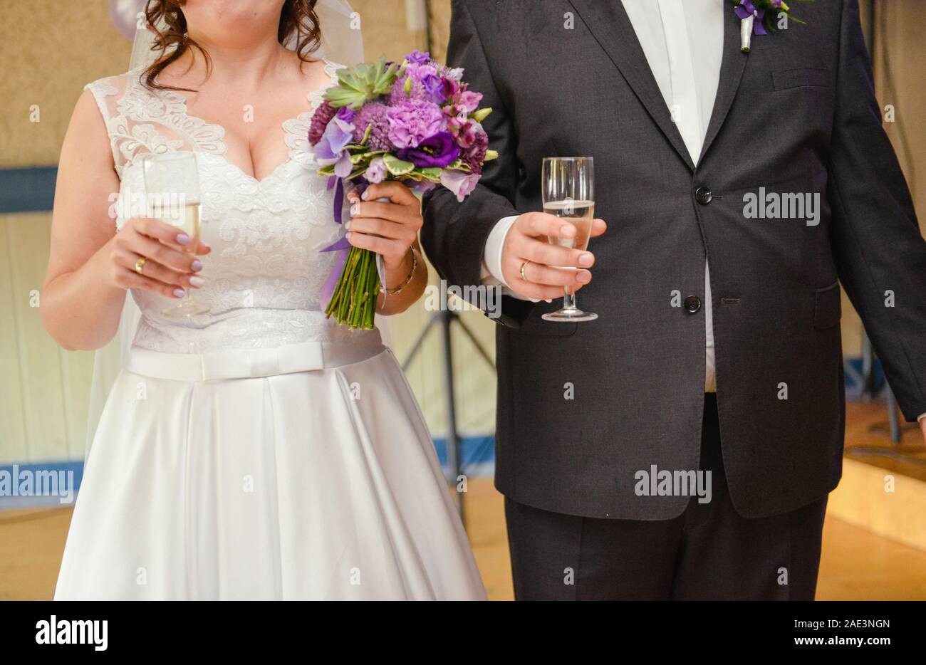 first toast of the bride and groom with a glass of champagne Stock ...