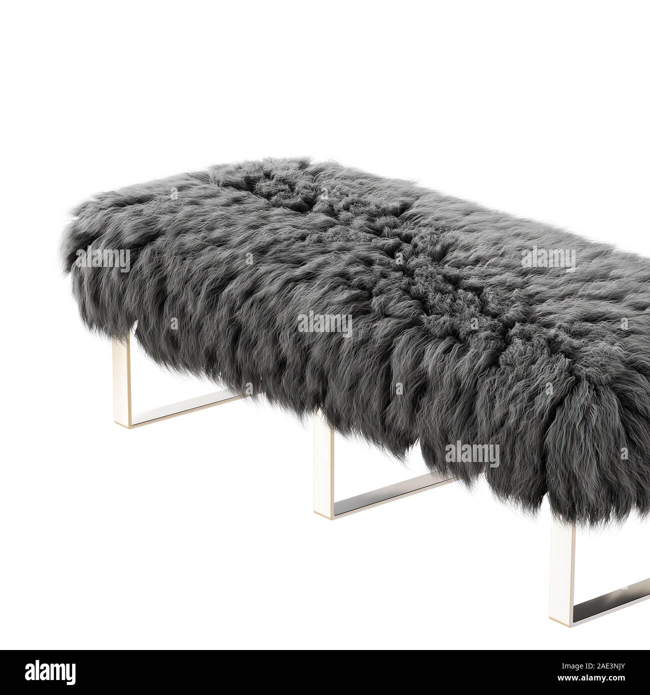 Beautiful gray fluffy bench made of wool on isolated background. 3D ...