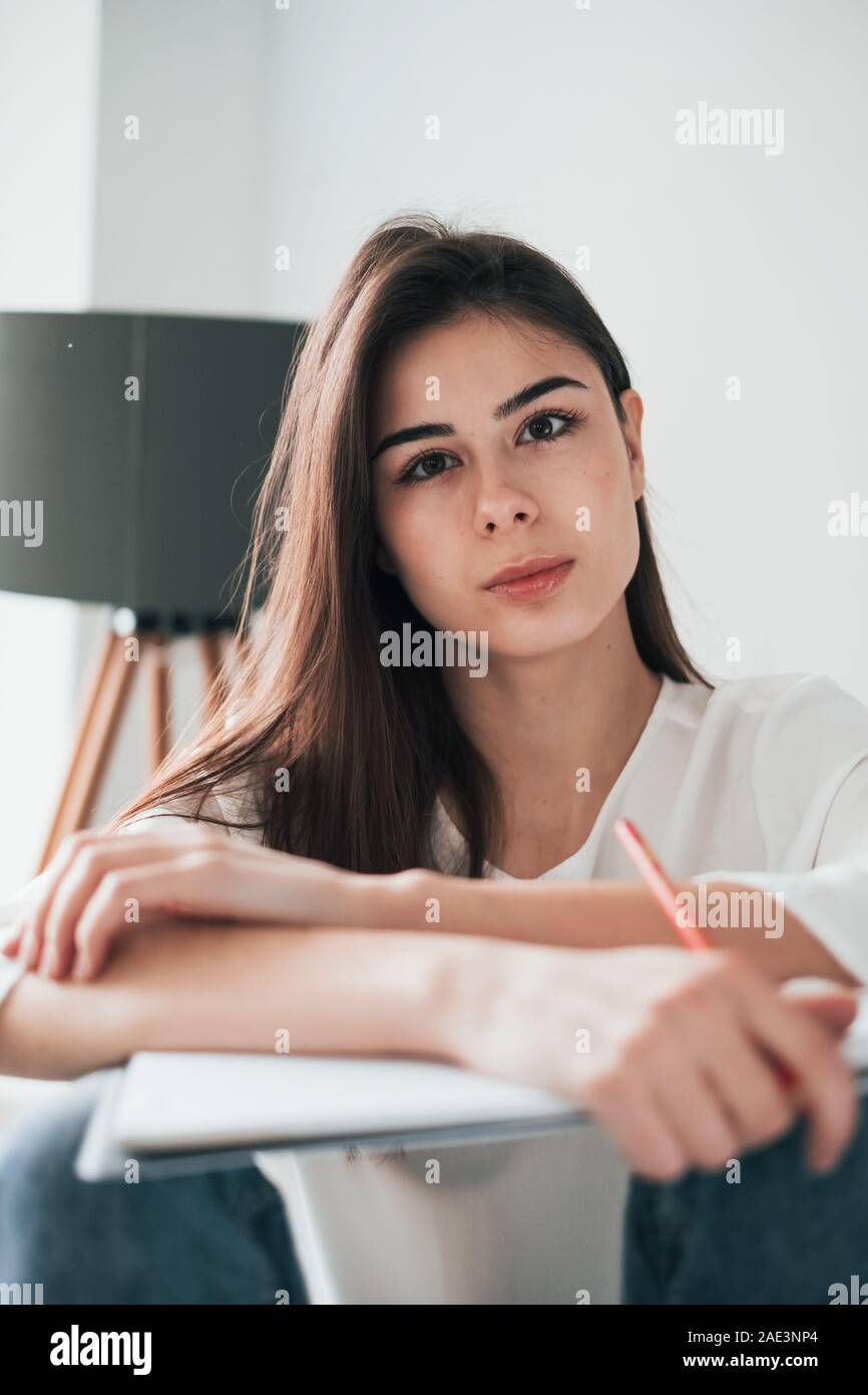 Strabismus disorder does not make this girl less beautiful. Young ...