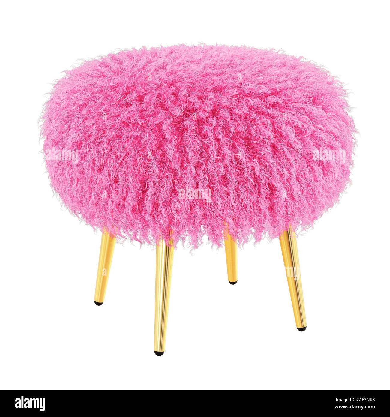 Pink fluffy stool made of sheepskin wool on hooves on isolated ...
