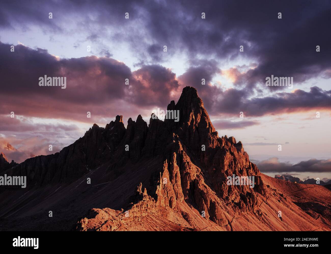 Beautiful landscape. Photo of the big dolomite mountain at sunset time ...