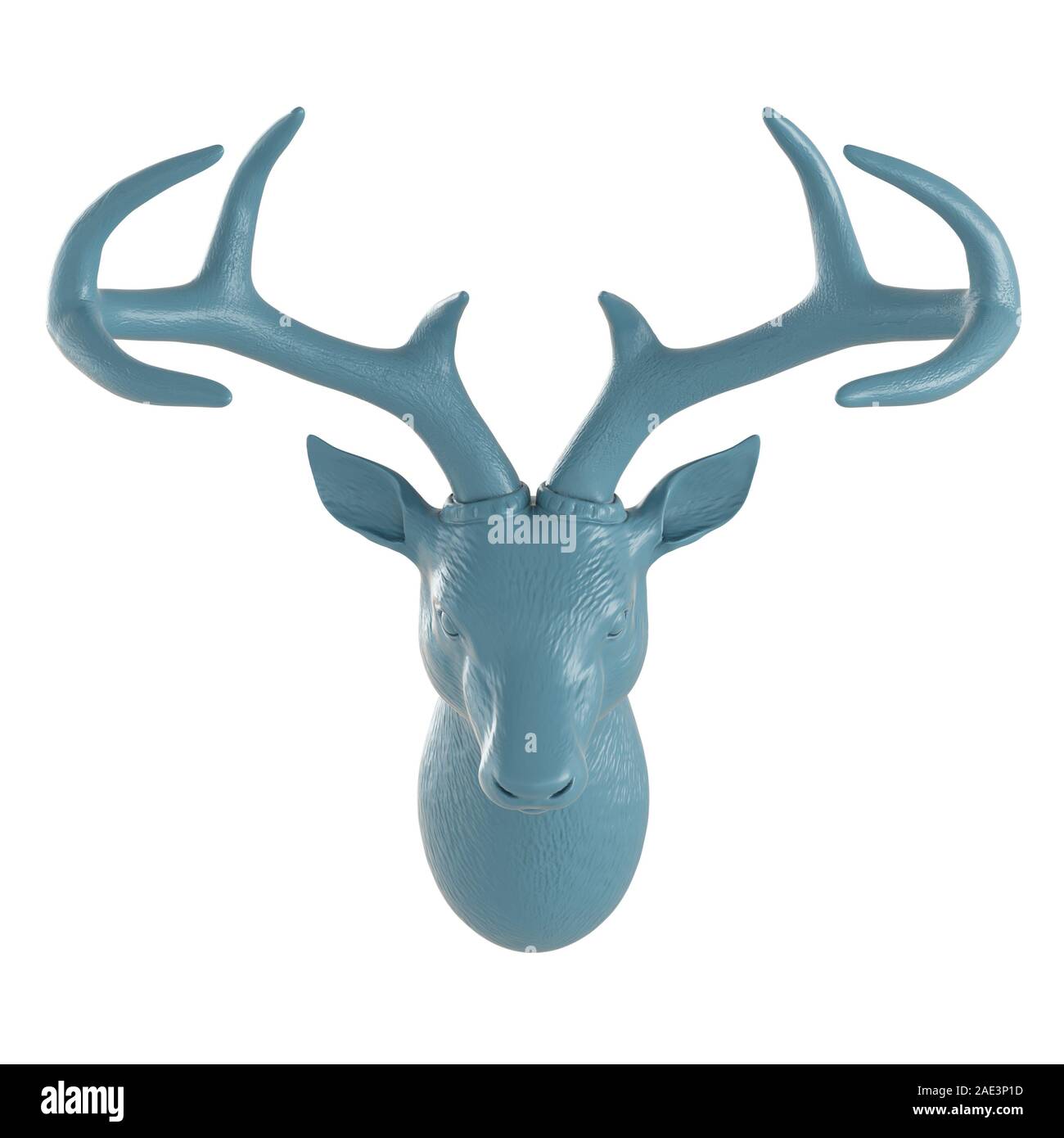 Blue decorative deer head on an isolated background. Front view. 3d ...