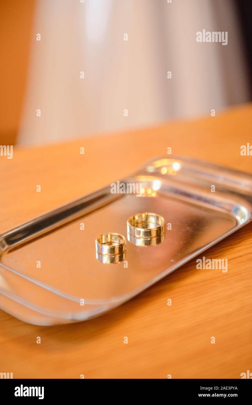 Beautiful two golden wedding rings. Made of highest quality material ...
