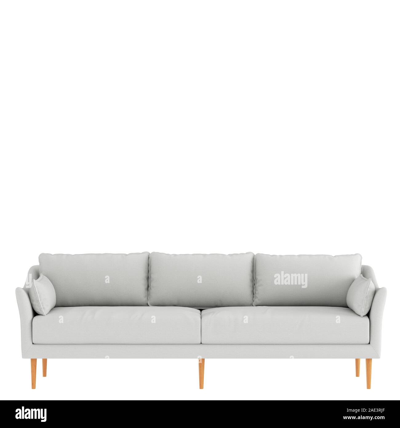 White cloth sofa front view on isolated background. 3d rendering Stock ...