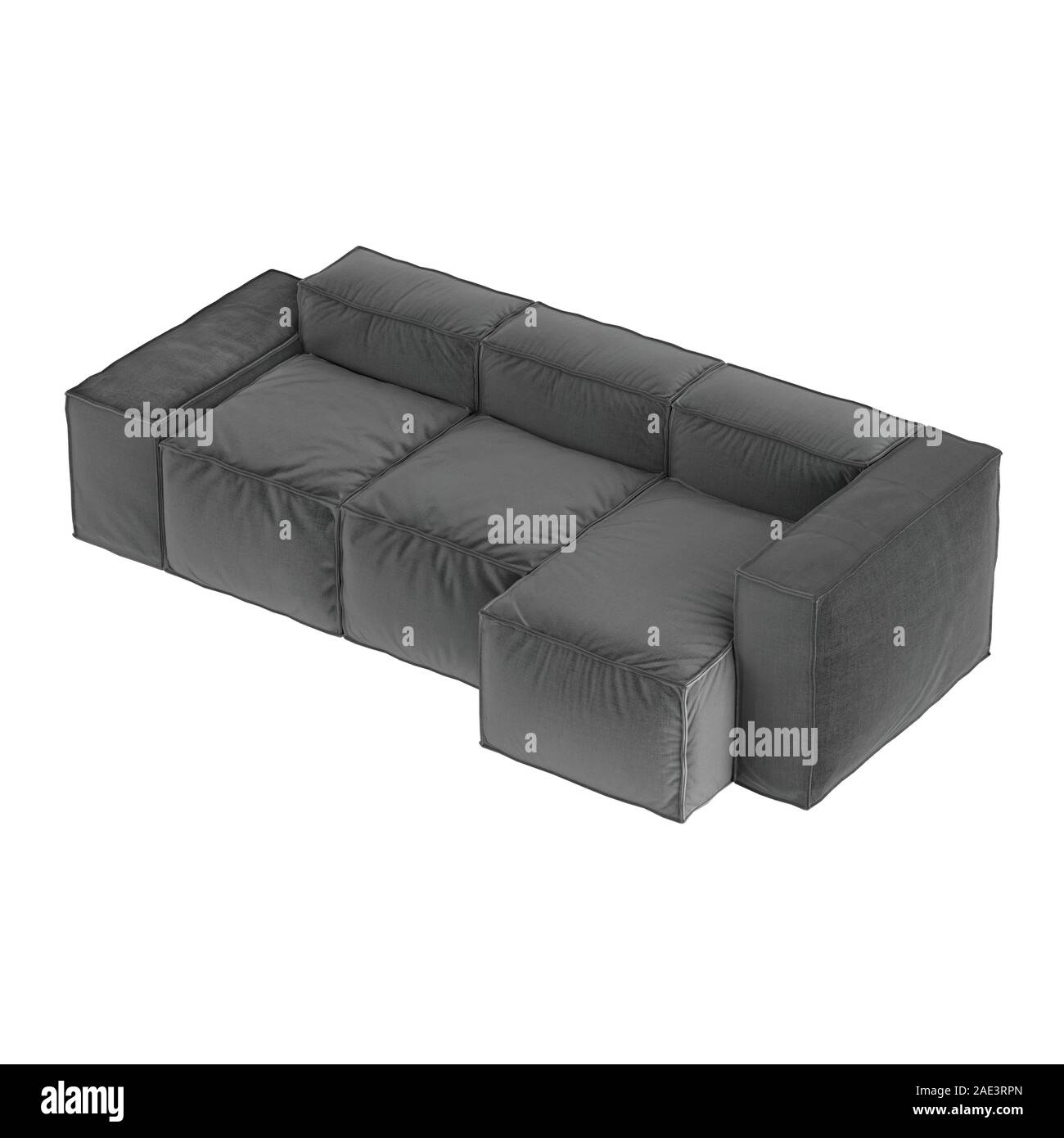 Gray soft sofa made of fabric on isolated background. 3d rendering ...