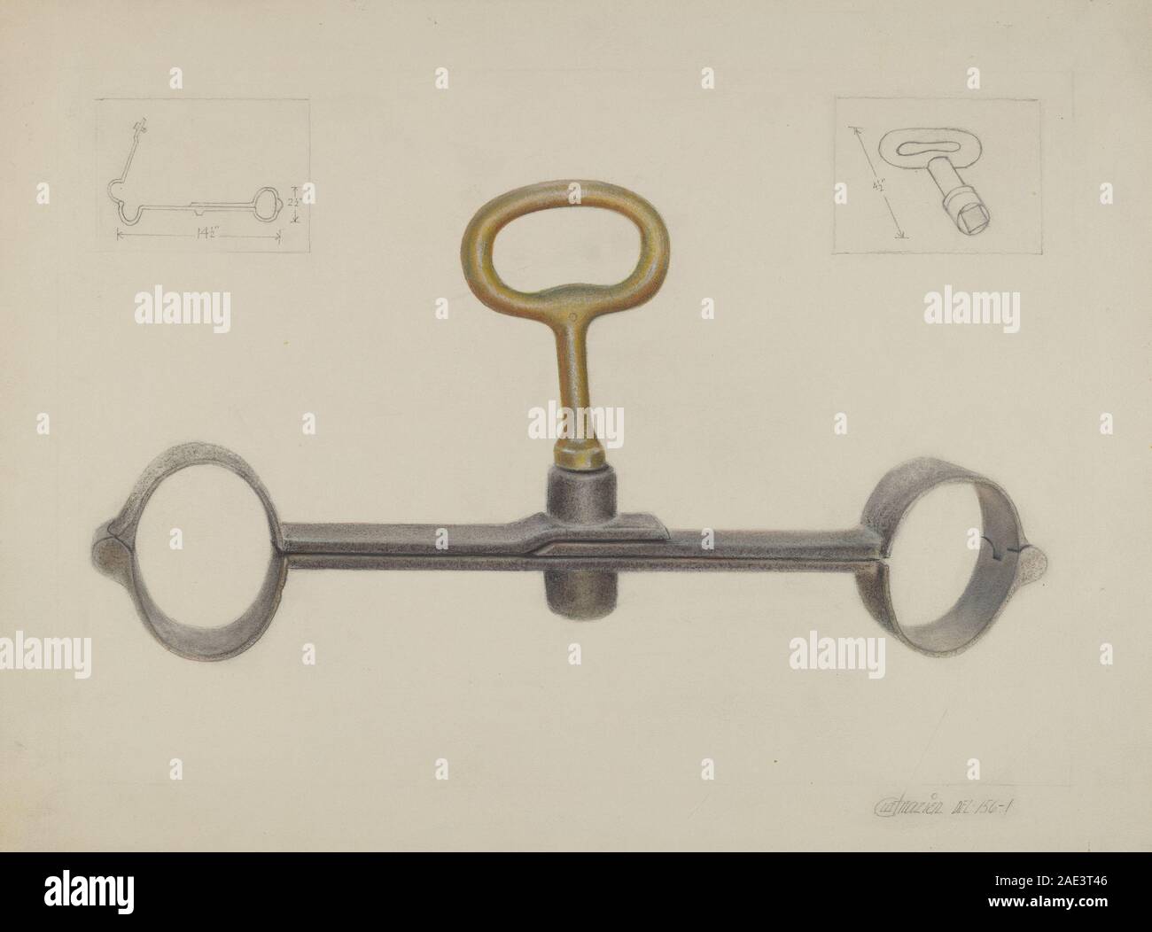 Handcuffs from around 1936 by Cornelius Frazier showing metal cuffs ...