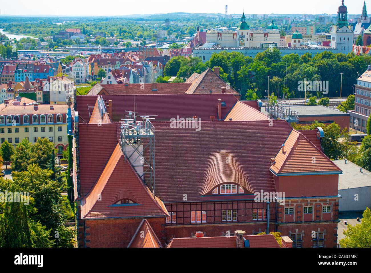 Cityscape with Odra river. Szczecin historical city with architectural ...
