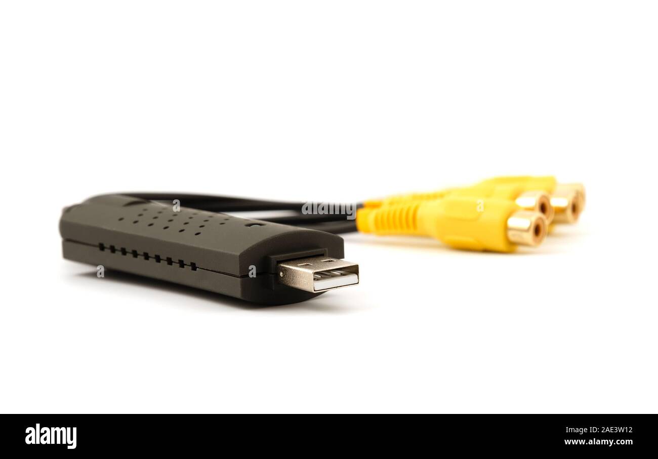 USB video audio capture adapter VHS to DVD hdd tv card on a white ...