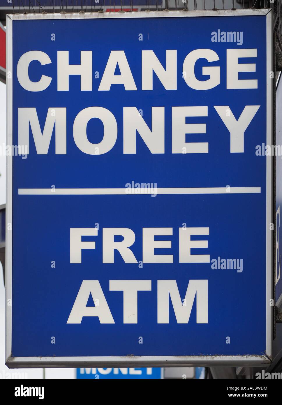 change money free atm sign at currency exchange money transfer Stock ...