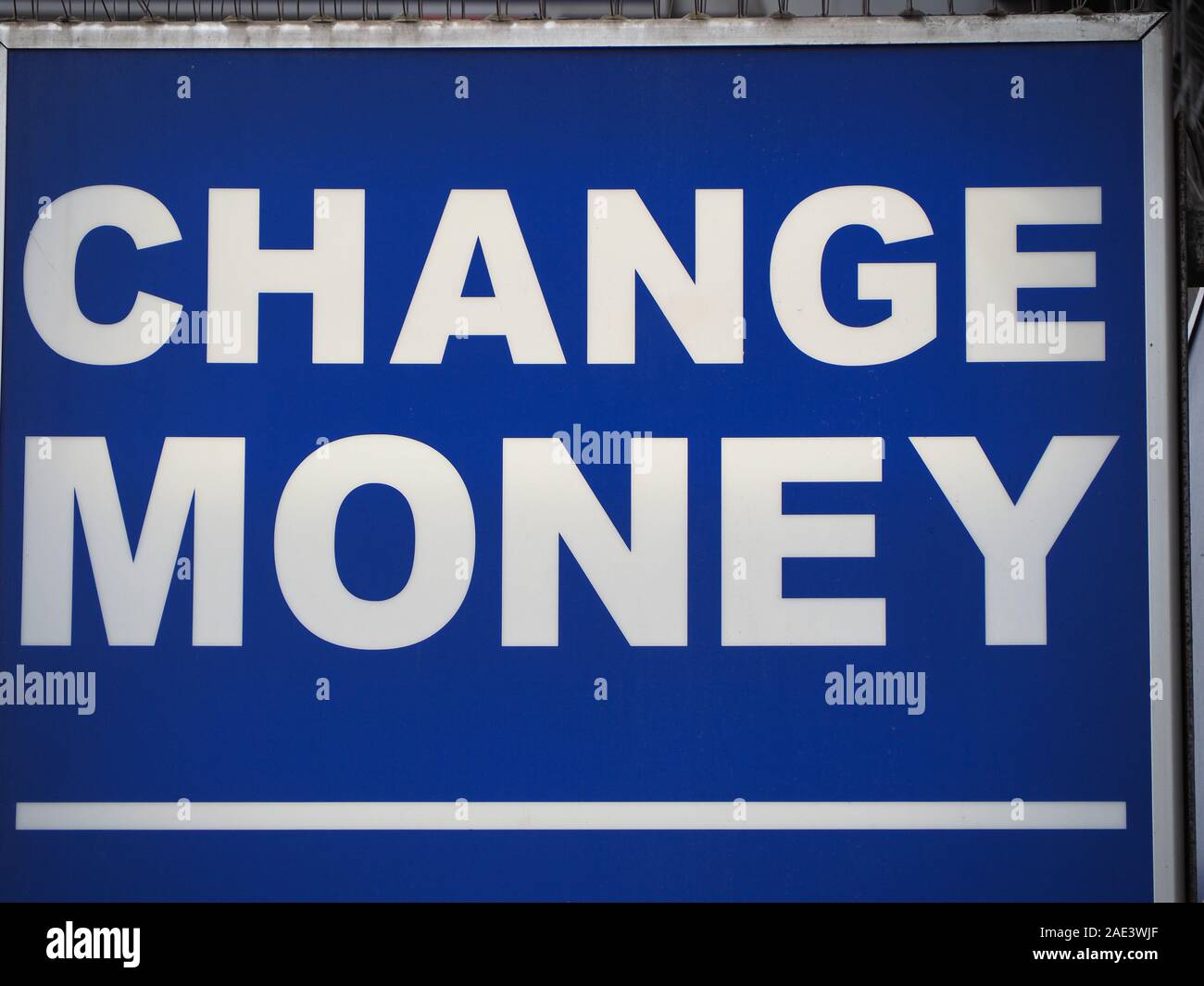 change money sign at currency exchange money transfer Stock Photo - Alamy