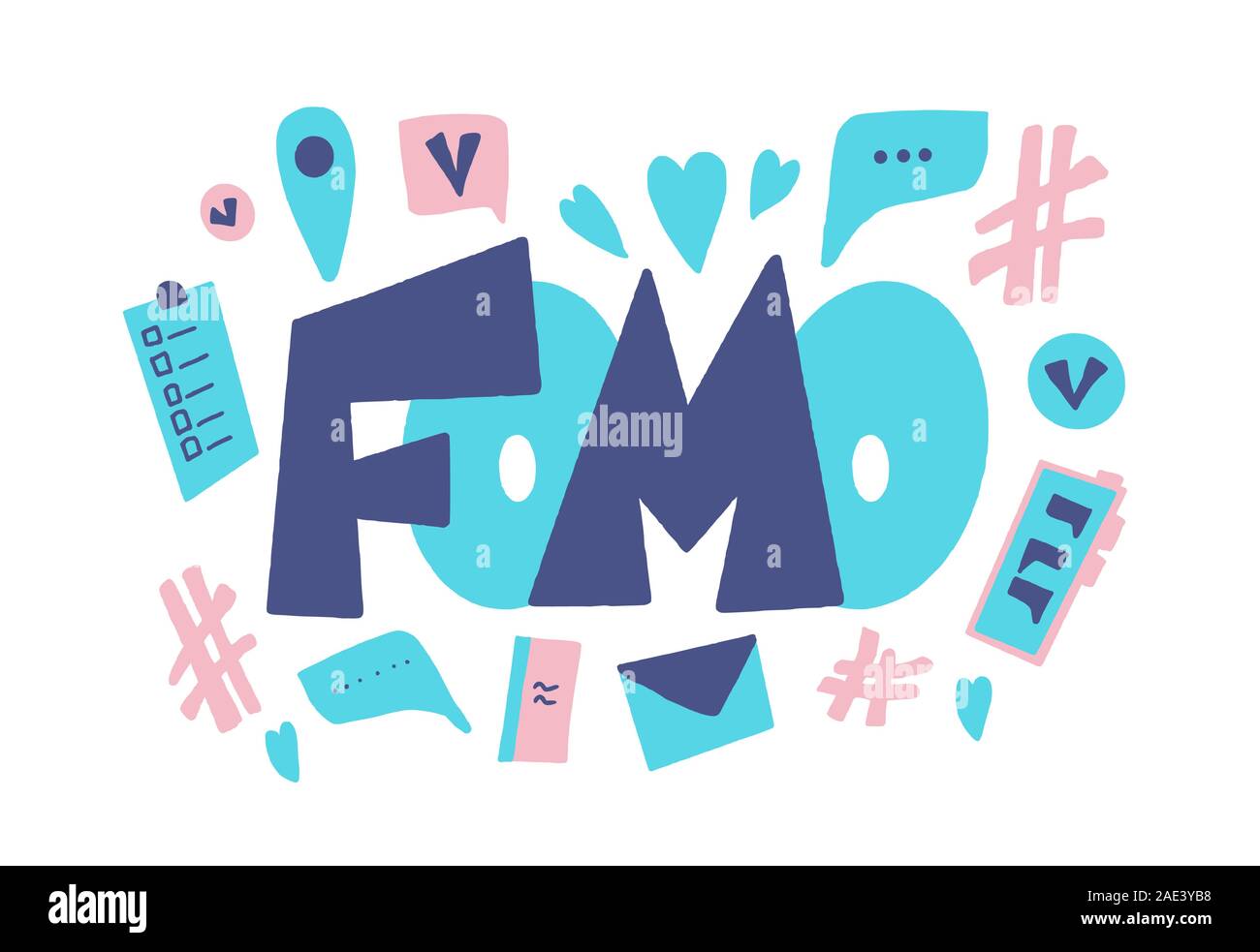 FOMO abbreviation text emblem isolated on white background. Modern ...