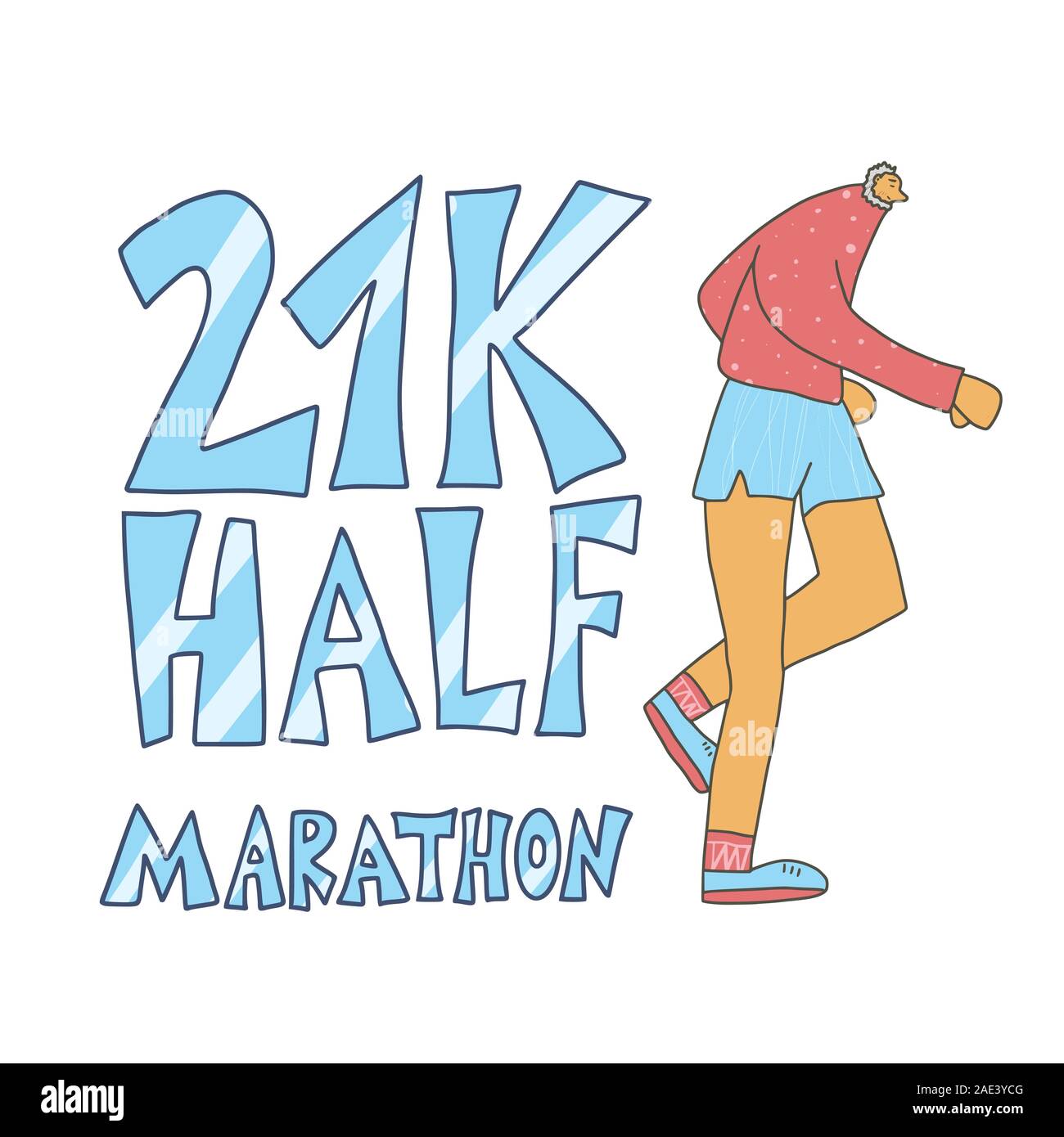 21K half marathon text with senior runner. Vector illustration Stock ...