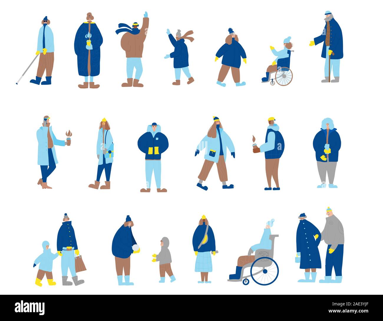 Set Of Cute Characters Dressed In Warm Trendy Clothes Collection Of