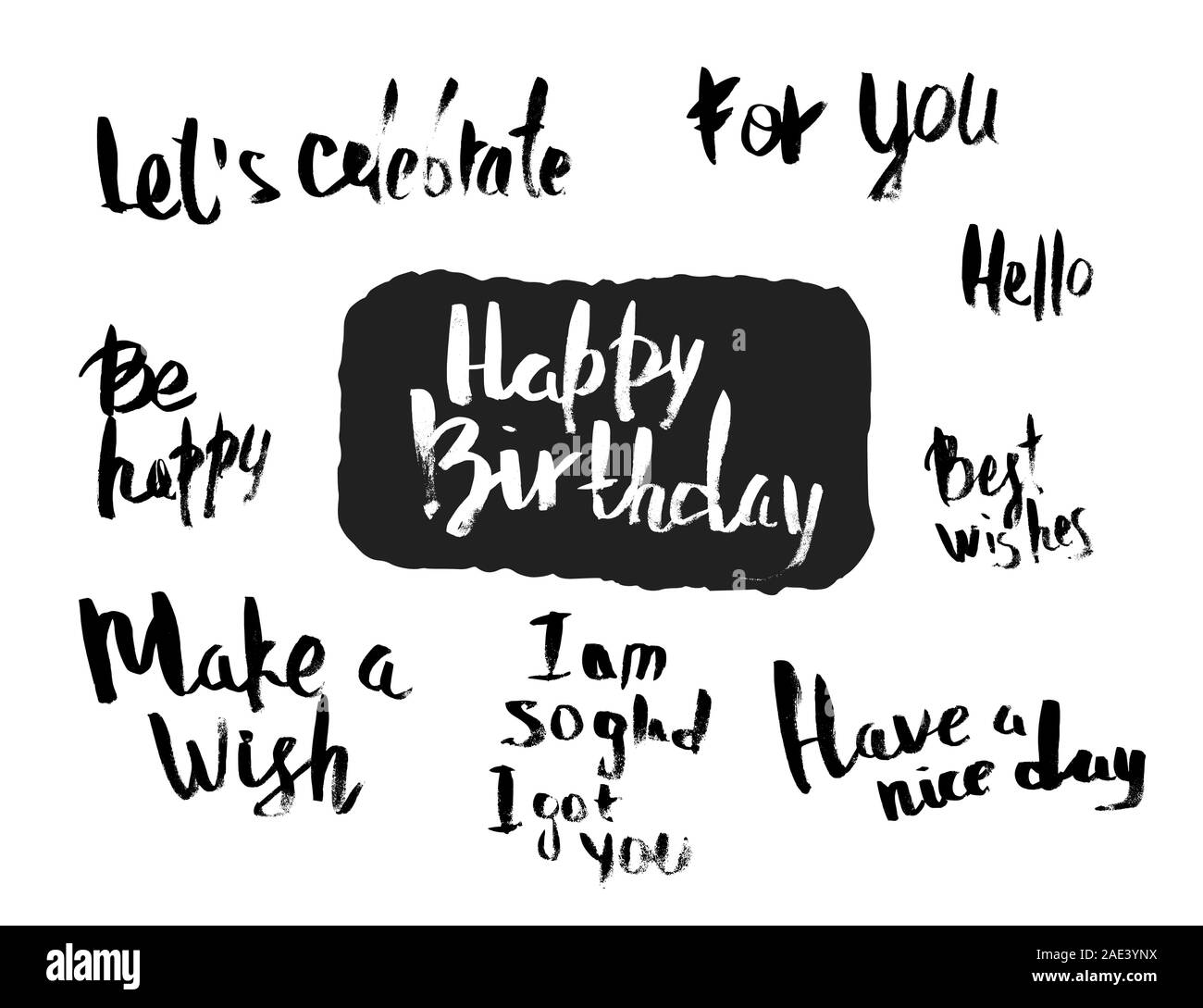 Happy birthday phrases set. Collection of grunge ink holiday quotes ...
