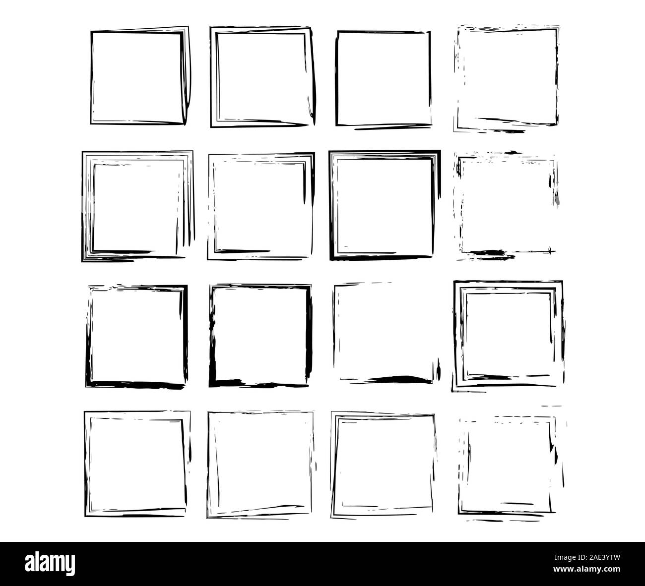 Set of grunge square frames. Collection of black borders. Bundle of ...
