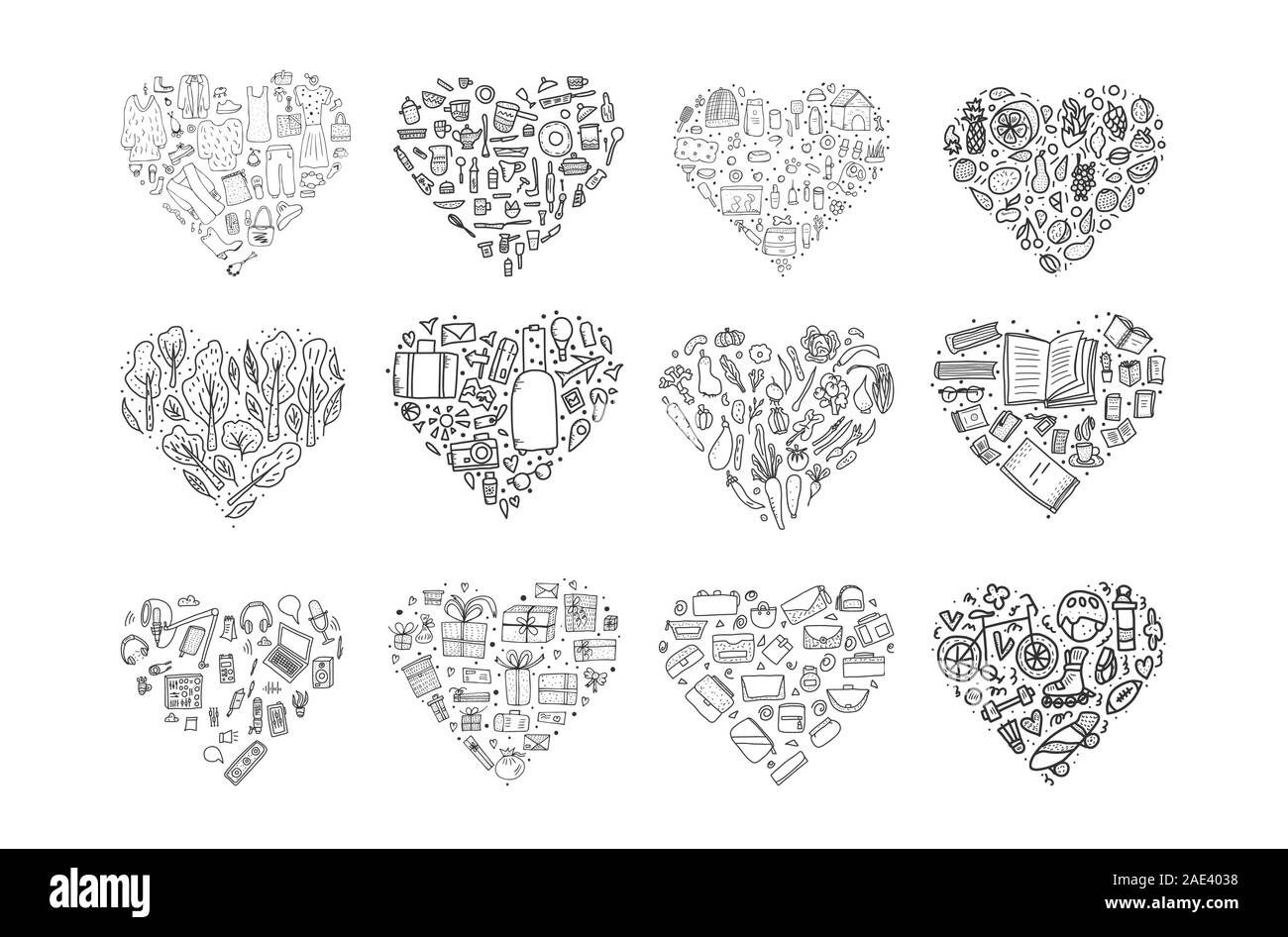 Set of doodle illustration. Hand drawn icons. Vector collection Stock ...