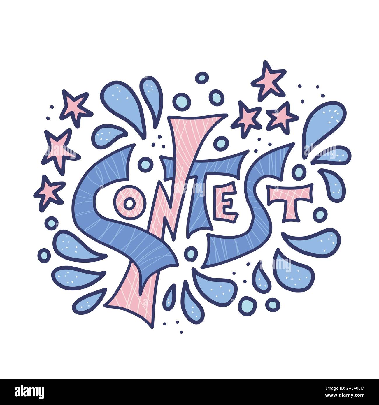 Contest word with decoration in doodle style. Element for quiz ...