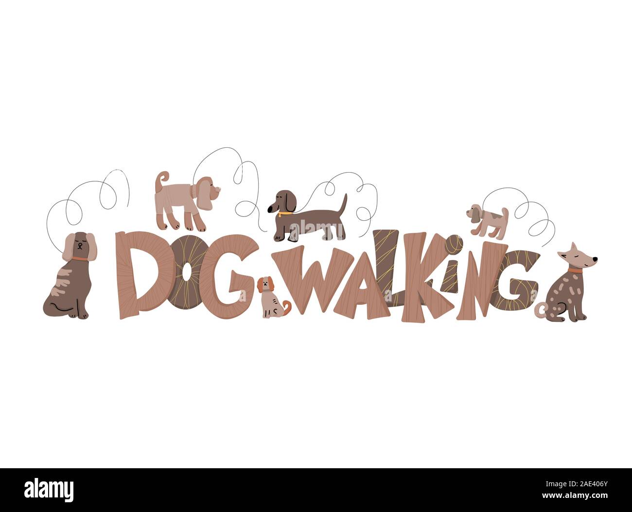 Dog walk service emblem. Pets with leash and stylized quote. Vector ...