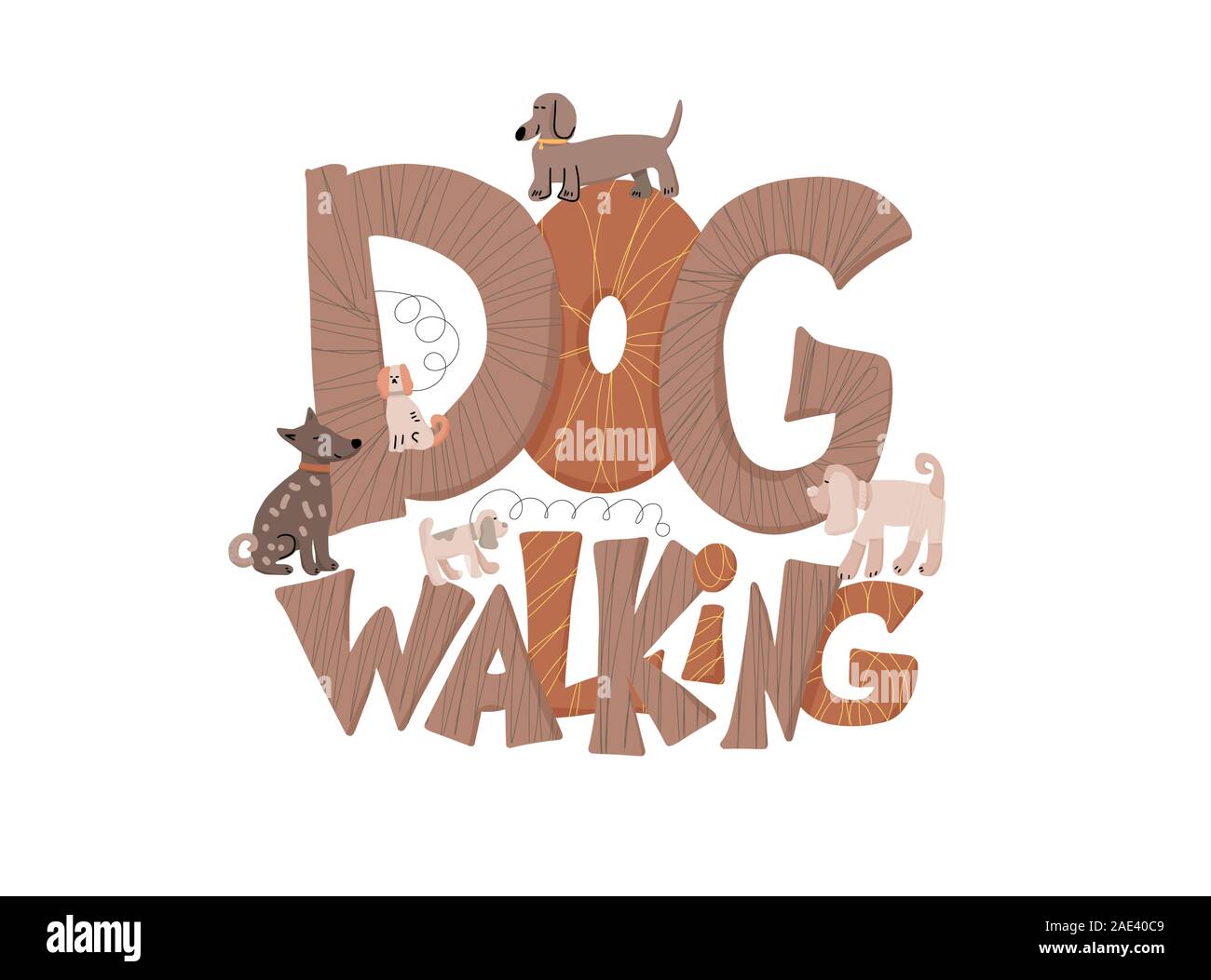 Dog walk emblem. Pets with leash and stylized quote. Vector ...