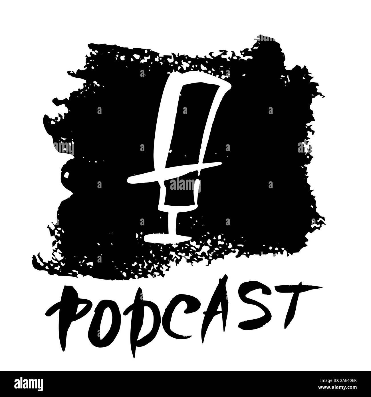Podcast emblem. Text and logo. Studio microphone and lettering. Vector ...