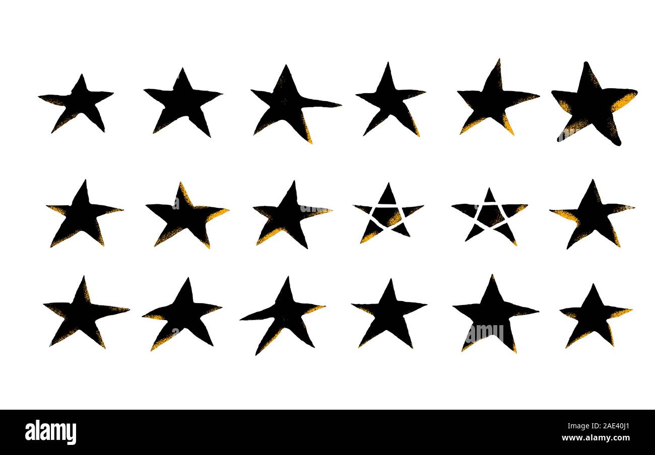 Stars set in doodle style. Collection of simle elements. Hand drawn ...