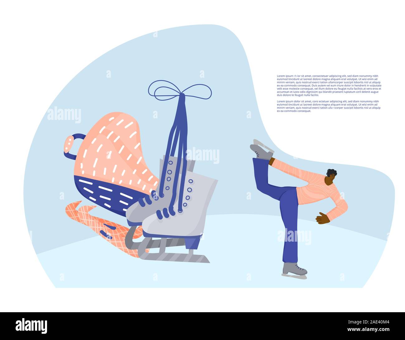 Figure skating banner. Young athlete and sport equipment on the ice ...