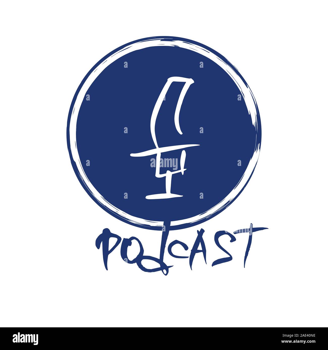 Podcast emblem. Text and logo. Studio microphone and lettering. Vector ...