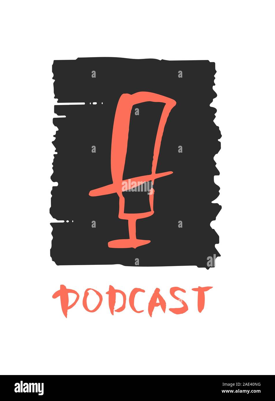 Podcast emblem. Text and logo in grunge style. Studio microphone and ...
