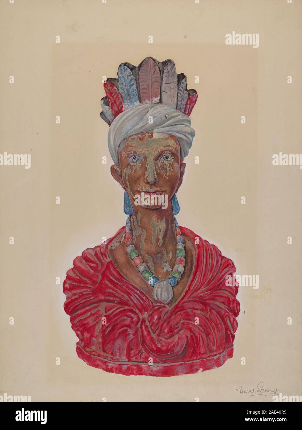 Wooden Indian Bust; circa 1937 date David Ramage, Wooden Indian Bust, c ...