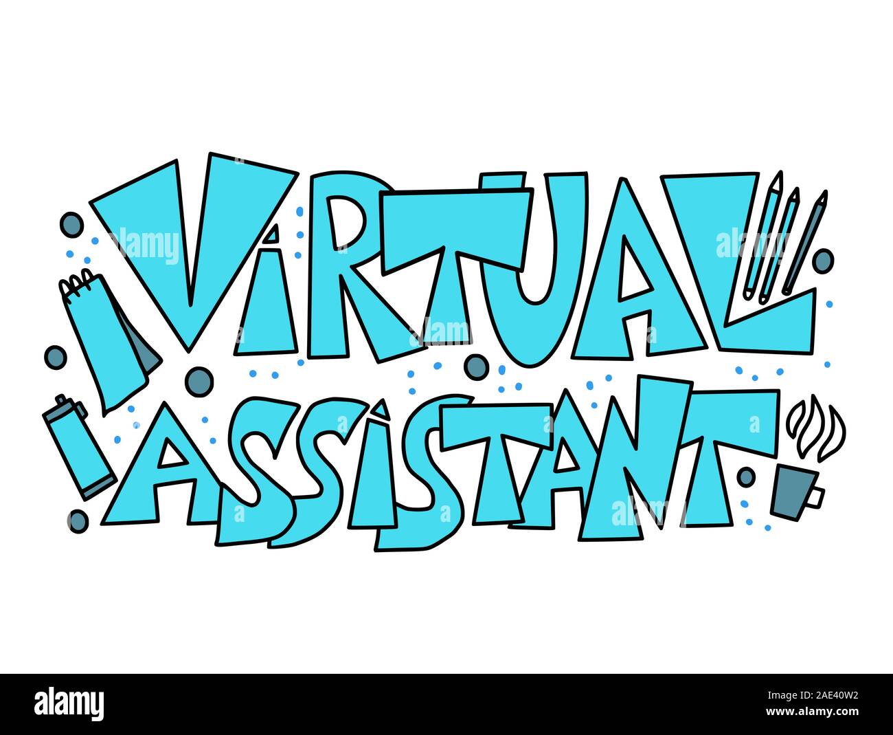 Virtual assistant text isolated. Hand drawn quote. Vector illustartion ...