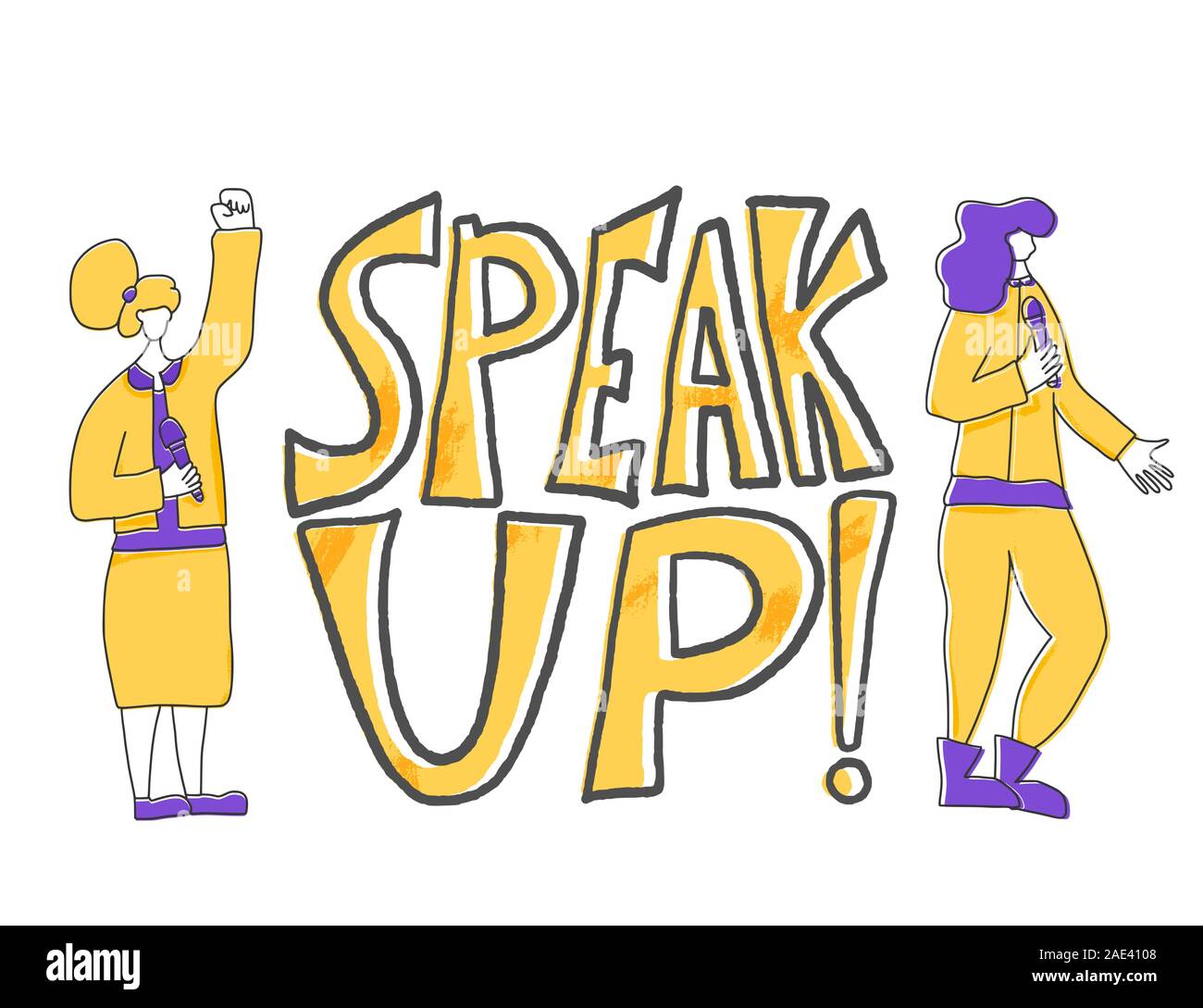 Speakers characters. speak up quote. Two young various women standing ...