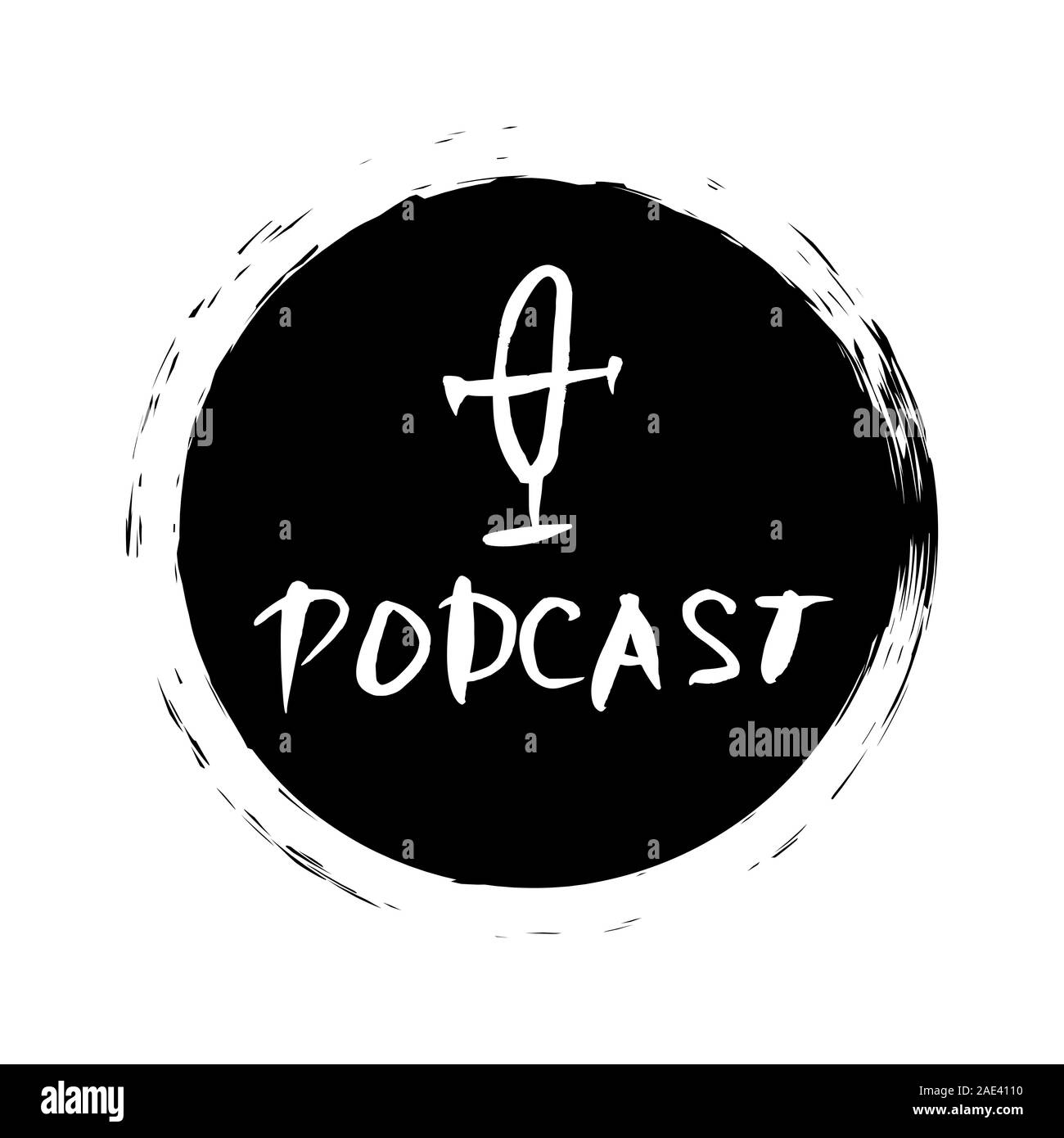 Podcast emblem. Text and logo. Studio microphone and lettering. Vector ...