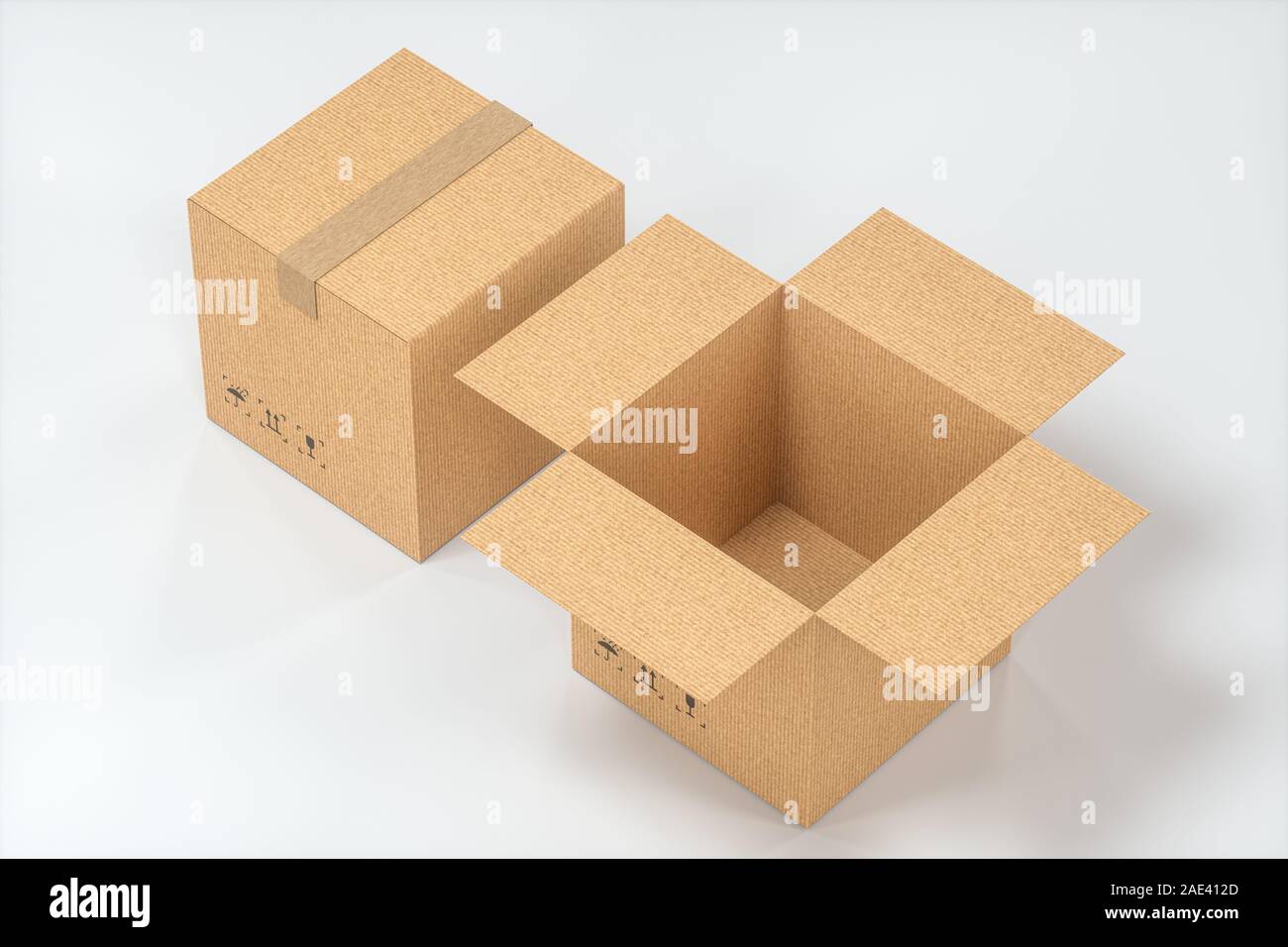 The cartons are stacked against a white background, 3d rendering ...