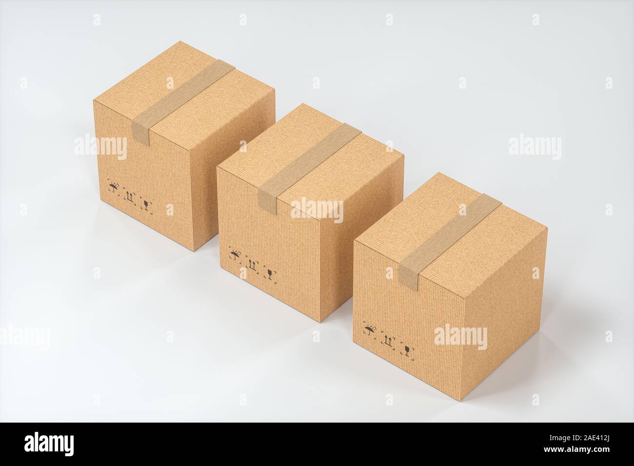 The cartons are stacked against a white background, 3d rendering ...