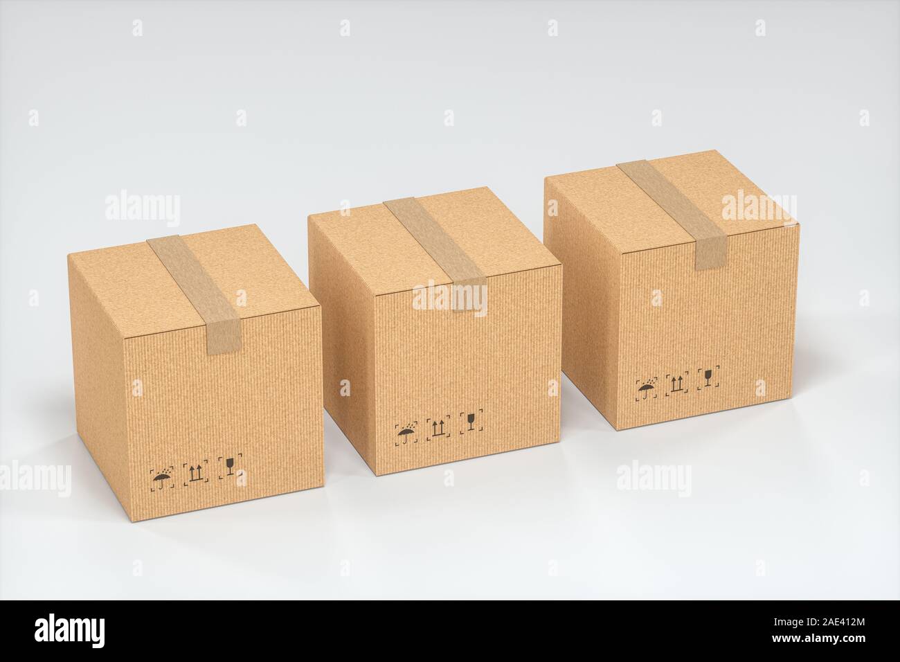 The cartons are stacked against a white background, 3d rendering ...