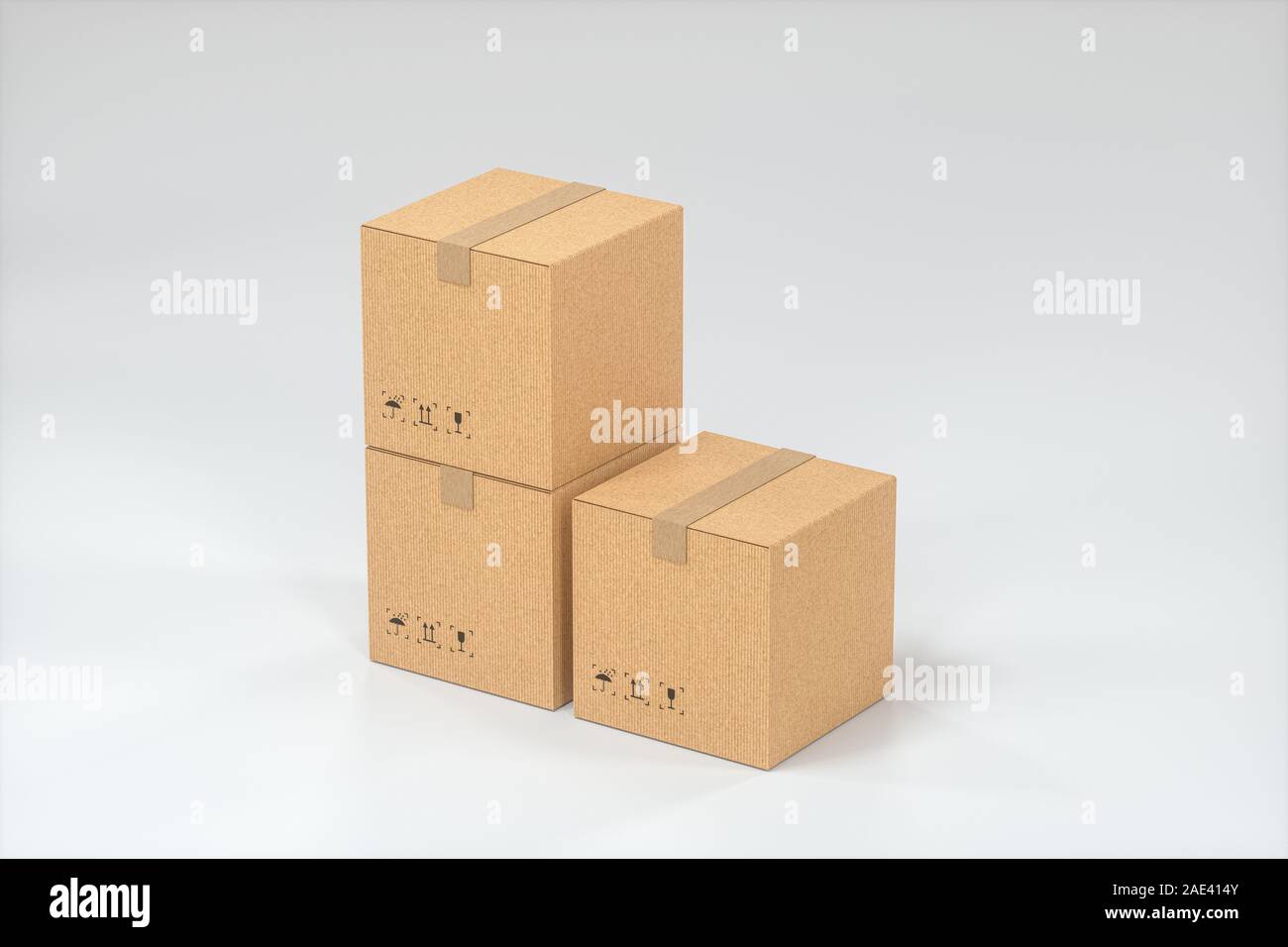 The cartons are stacked against a white background, 3d rendering ...