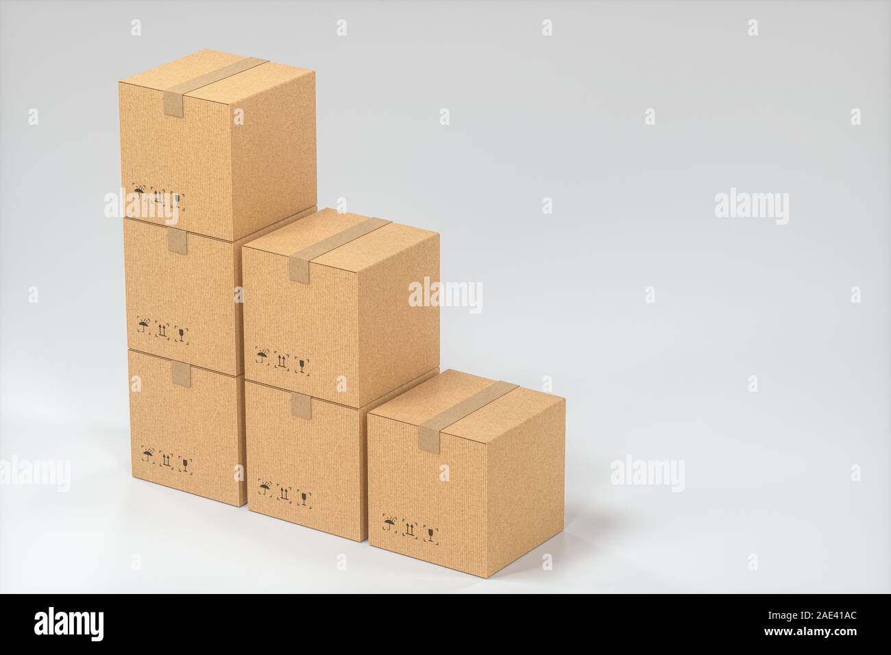 The cartons are stacked against a white background, 3d rendering ...