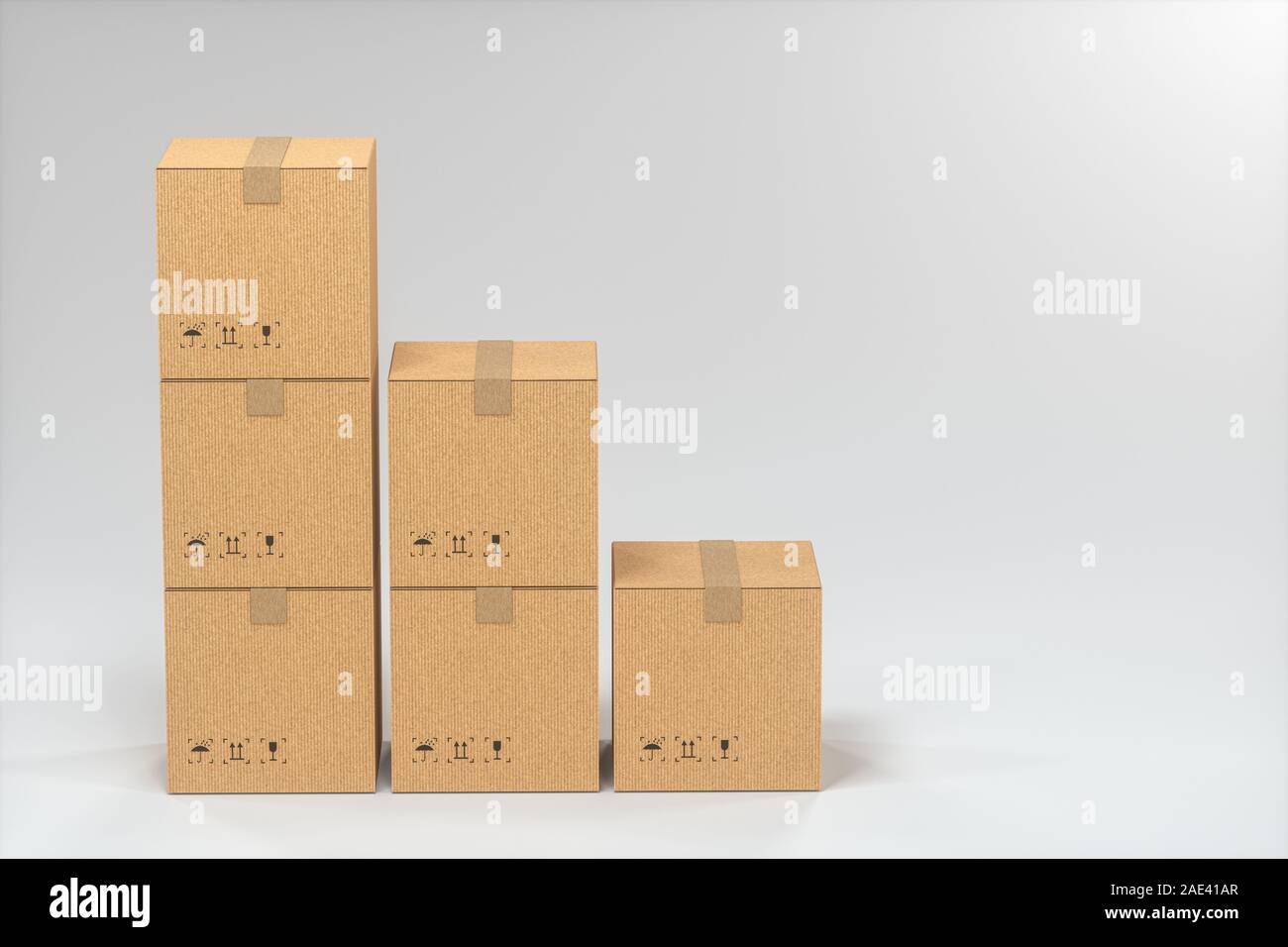 The cartons are stacked against a white background, 3d rendering ...