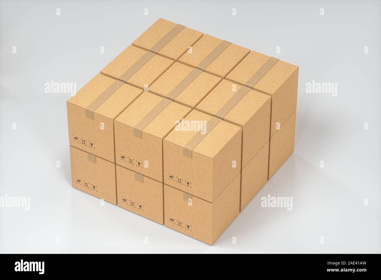The cartons are stacked against a white background, 3d rendering ...